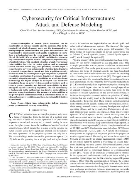 Pdf Cybersecurity For Critical Infrastructures Attack And Defense Modeling