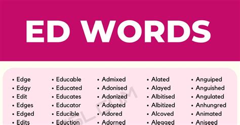 Ed Words A Huge List Of 2400 Words With Ed In English • 7esl
