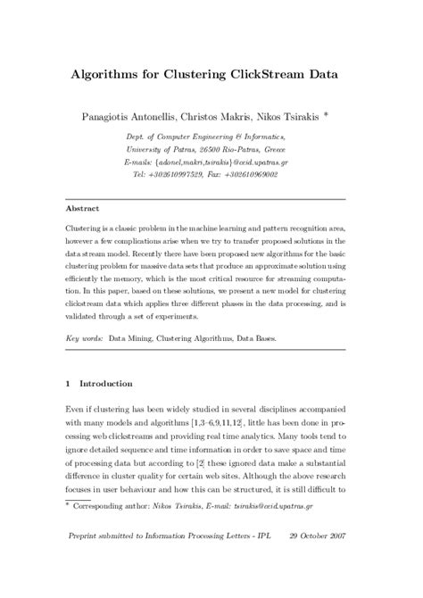 Pdf Algorithms For Clustering Clickstream Data