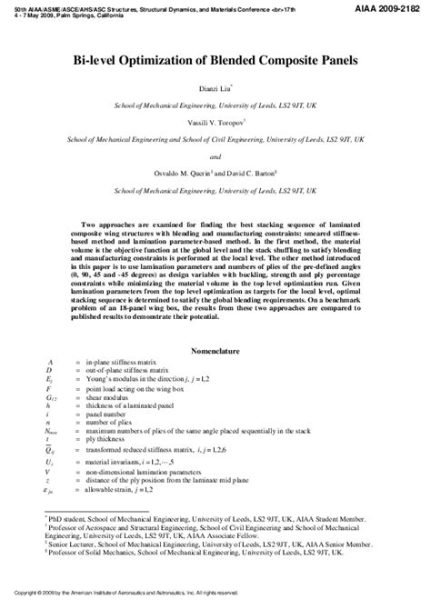 Pdf Bilevel Optimization Of Blended Composite Wing Panels