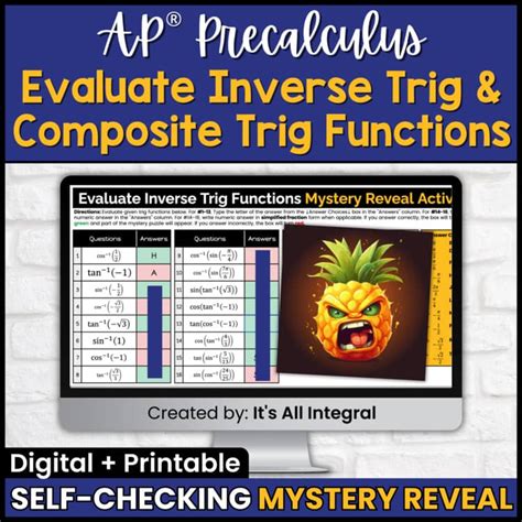 Evaluate Inverse Trigonometric Functions Ap Precalculus 3 9 Activity