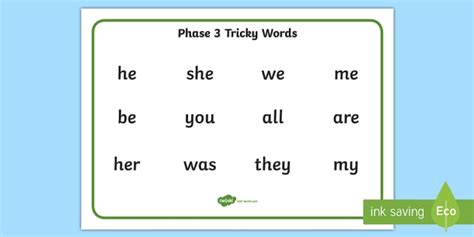 Letters And Sounds Phase 3 Tricky Words Phonics Resources