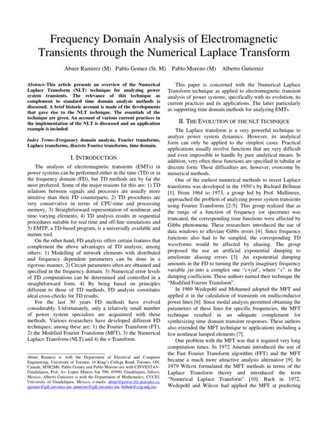 Pdf Frequency Domain Analysis Of Electromagnetic Transients Through The Numerical Laplace