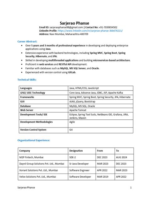 Sarjerao Java Developer 5yrs Pdf Computing Software Engineering