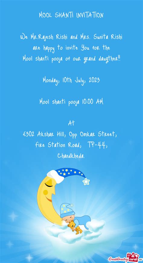 Mool Shanti Pooja Of Our Grand Daugther Free Cards