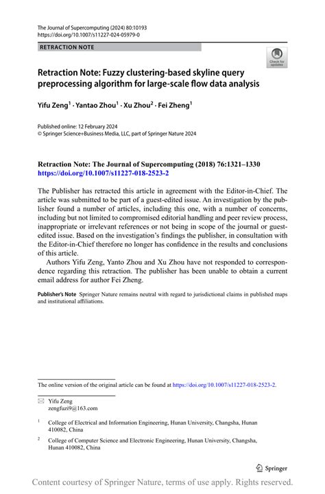 Retraction Note Fuzzy Clustering Based Skyline Query Preprocessing