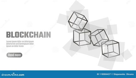 Blockchain Cube Chain Symbol On Square Code Big Data Flow Information Gray White Neutral