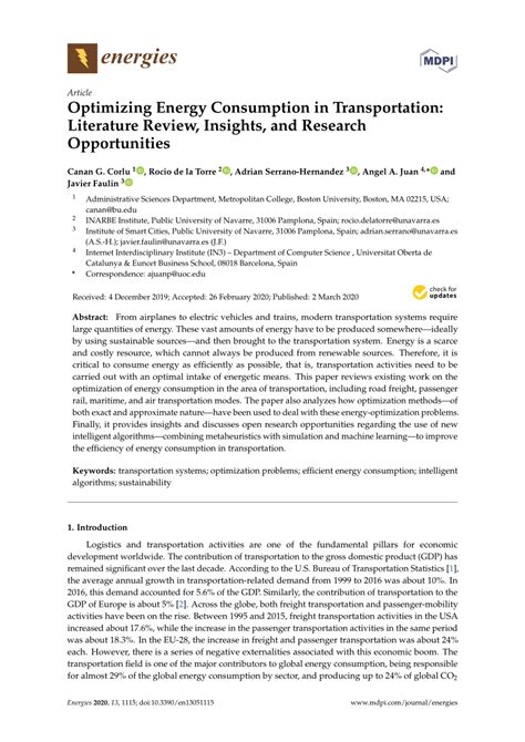 Pdf Optimizing Energy Consumption In Transportation Literature Review Insights And Research