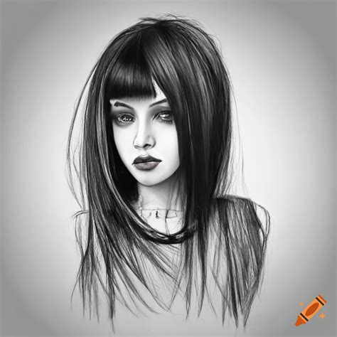 Black Hair Green Eyes Girl Drawing