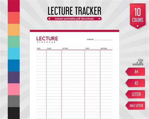Lecture Tracker Class Tracker Printable Tracker Babe Organizer Academic Tool Lecture