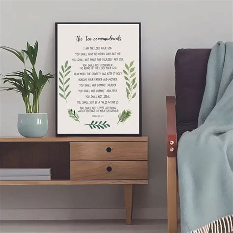 십계명 영감을 주는 캔버스 아트 프린트 세트 소박한 기독교 속담 벽 장식 거실 및 사무실용 성경 구절 포스터 프레임 없는