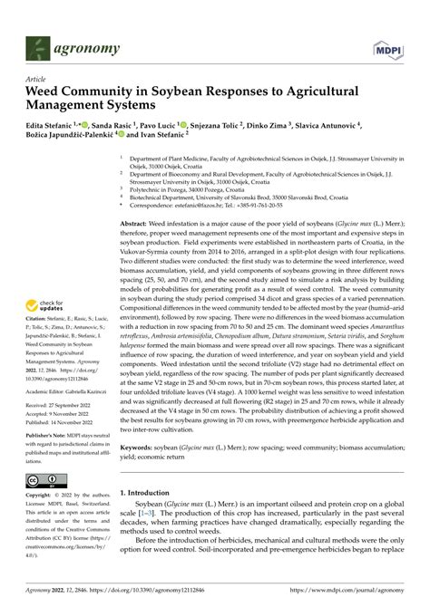 Pdf Weed Community In Soybean Responses To Agricultural Management Systems