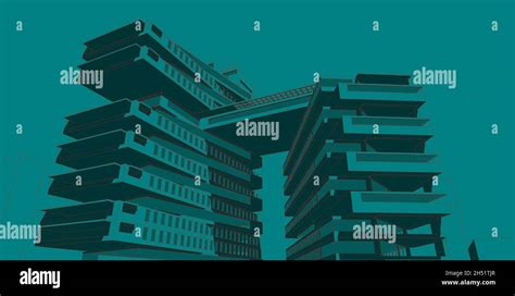 3d Illustration Architecture Building Perspective Lines Modern Urban