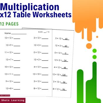 X Twelve Times Multiplication Table Problems Worksheets Horizontal Pages