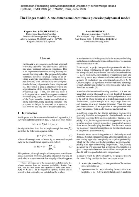 Pdf The Hinges Model A One Dimensional Continuous Piecewise Polynomial Model