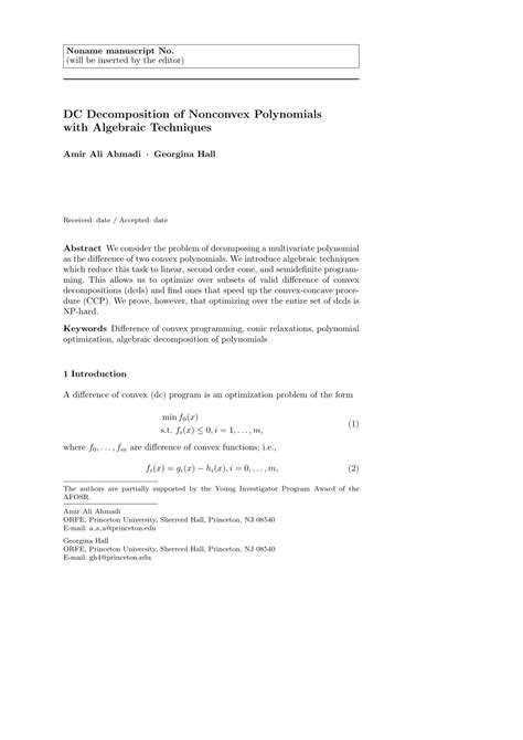 Pdf Dc Decomposition Of Nonconvex Polynomials With Algebraic Techniques