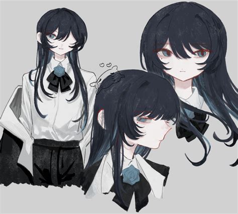 Safebooru 1girl Absurdres Ado Utaite Black Bow Black Bowtie Black Hair Blue Eyes Blue Hair