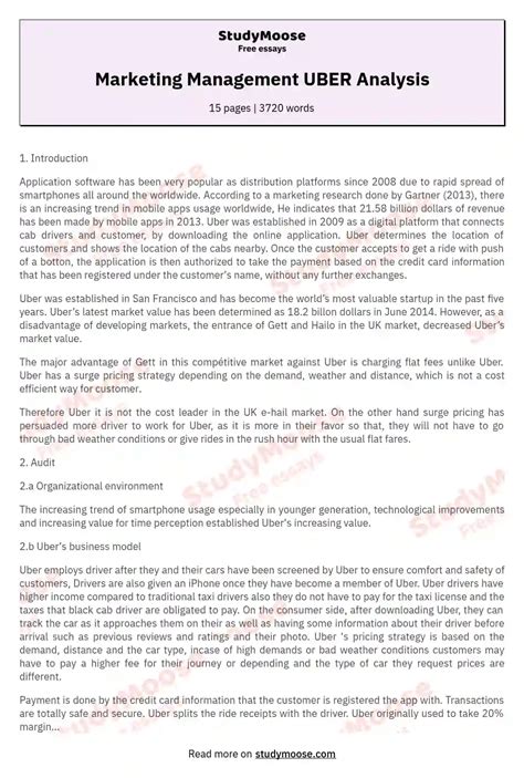Marketing Management Uber Analysis Free Essay Example
