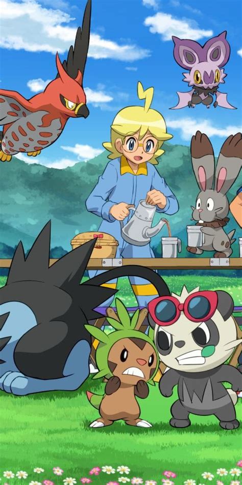 Обои на рабочий стол Серена Покемон Чеспин Покемон Иви Покемон Аниме Покемон Эш