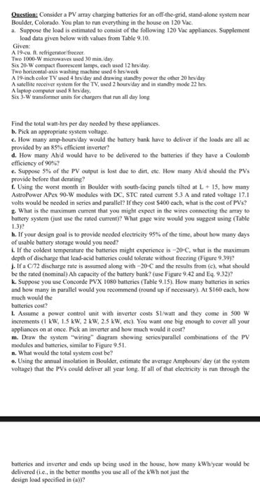 Solved Question Consider A PV Array Charging Batteries For Chegg
