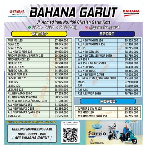 Daftar Harga Cash Yamaha Bahana Garut Dealer Motor Yamaha Terbaik Termurah Di Garut