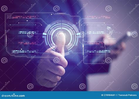 Online Security Identity Verification Concept Businessman Scans His Finger To Verify Identity