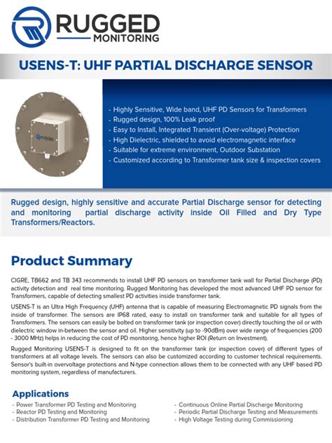 Uhf Pd Sensor For Transformers Usenst Rugged Monitoring Pdf Transformer Electrical