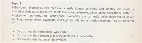 Solved Topic 2 Behavioural Biometrics Can Measure Classify