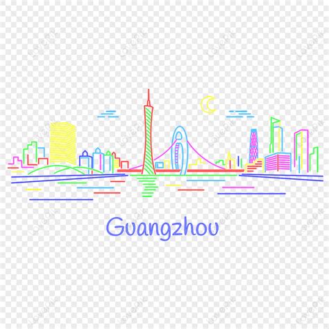 광저우 스카이 라인 네온 시티 빛 일러스트 조명 집 하늘관광 여행높은 Png 일러스트 무료 다운로드 Lovepik
