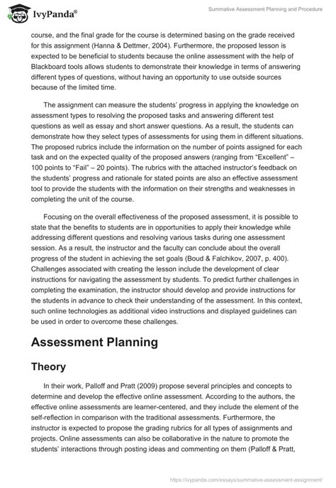Summative Assessment Planning And Procedure Words Report Example