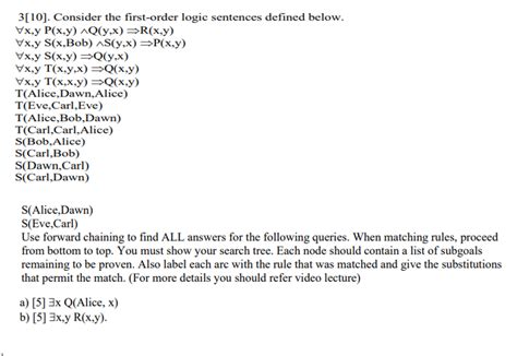 Solved 3[10] Consider The First Order Logic Sentences