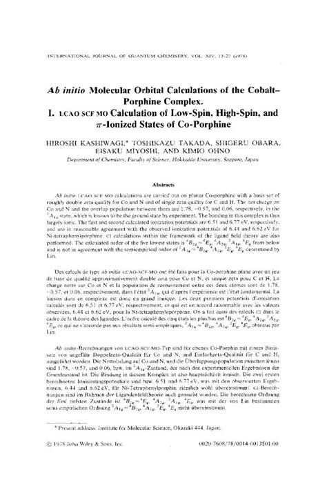 Pdf Ab Initio Molecular Orbital Calculations Of The Cobalt Porphine