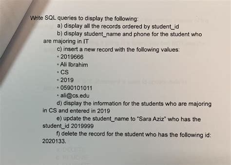 Solved O Write SQL Queries To Display The Following A Chegg