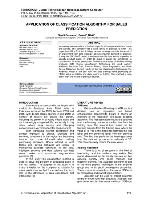 Pdf Application Of Classification Algorithm For Sales Prediction