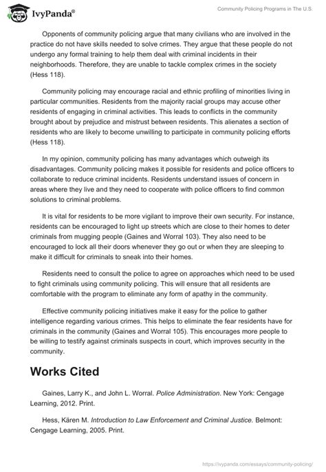 Community Policing Programs In The U S 1086 Words Essay Example