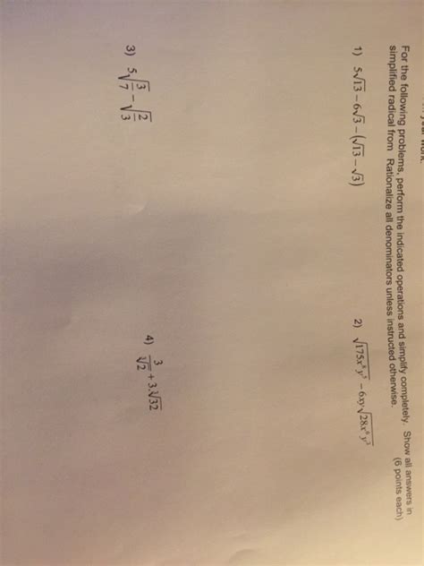 Solved For The Following Problems Perform The Indicated Chegg