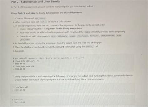 Part 2 Subprocesses And Linux Binaries In Part 2 Of Chegg