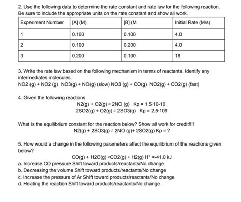 Solved 2 Use The Following Data To Determine The Rate