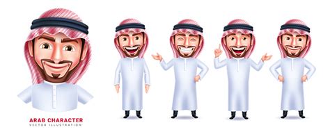 아랍 사업가 벡터 캐릭터 세트 투자자 수집 디자인을 위해 흰색 배경으로 고립 된 행복한 표정을 가진 아라비아 남성 캐릭터 개체 그룹에 대한 스톡 벡터 아트 및 기타 이미지