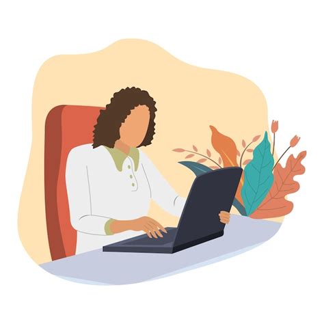 사무실 벡터 일러스트 레이 션에서 일하는 비즈니스 우먼 프리미엄 벡터