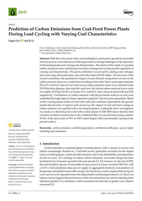 Pdf Prediction Of Carbon Emissions From Coal Fired Power Plants During Load Cycling With
