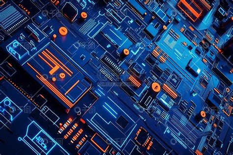 电子元件ai数字艺术 Cybersecurity3d渲染科技感未来感蓝色橙色电路板电子元件线路网络插画 Ai平面元素免费下载 Png格式 4032像素 编号71819446 千图网