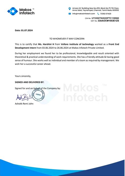 Harshini H On Linkedin Internship Frontenddevelopment Makosinfotech Webdevelopment