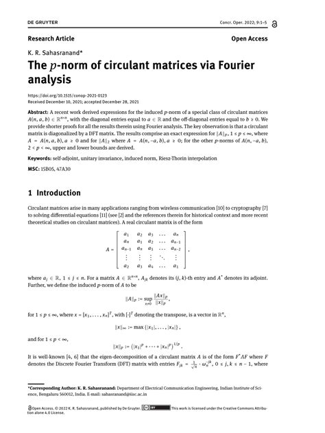 Pdf The P Norm Of Circulant Matrices Via Fourier Analysis