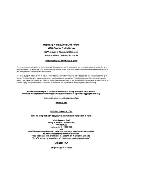 Fillable Online 2020 Equity In Athletics Survey Form Gender Equity