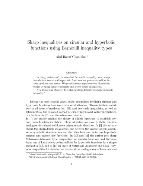 Pdf Sharp Inequalities On Circular And Hyperbolic Functions Using Bernoulli Inequality Types