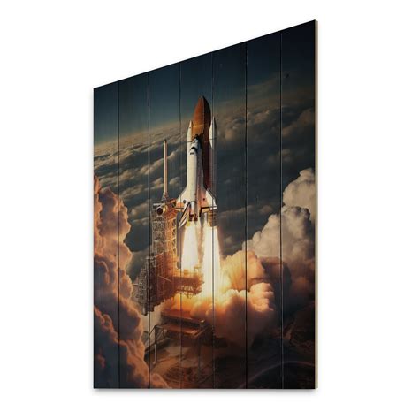 Designart Launch Of The Space Shuttle III Space Shuttle Print On Natural Pine Wood Walmart Com