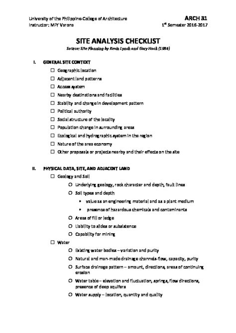 Site Analysis Checklist Pdfcoffeecom