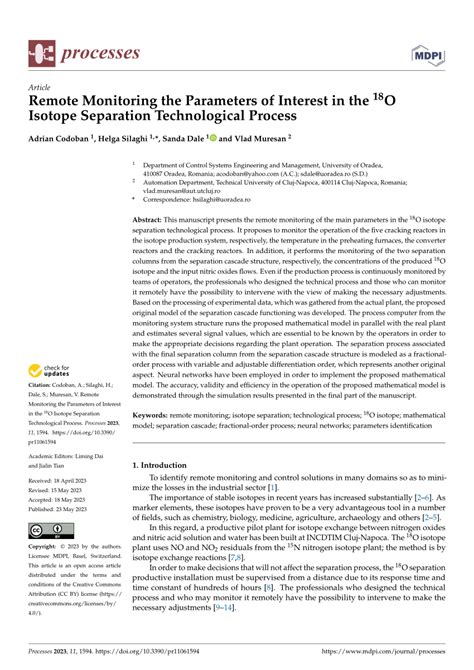 Pdf Remote Monitoring The Parameters Of Interest In The 18o Isotope Separation Technological