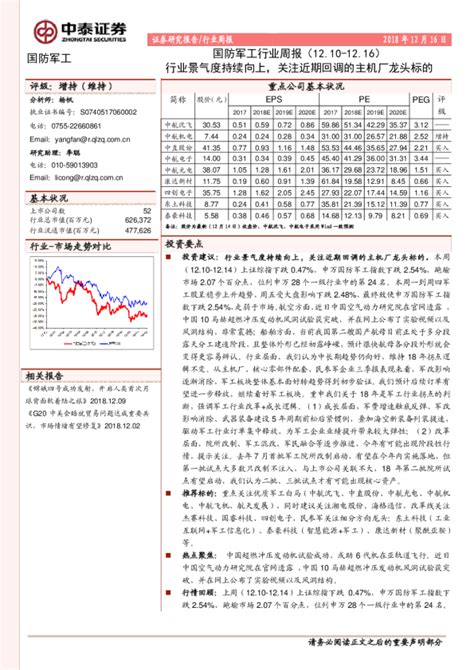 国防军工行业周报:行业景气度持续向上,关注近期回调的主机厂龙头标的 国防军工行业周报:行业景气度持续向上,关注近期回调的主机厂龙头标的